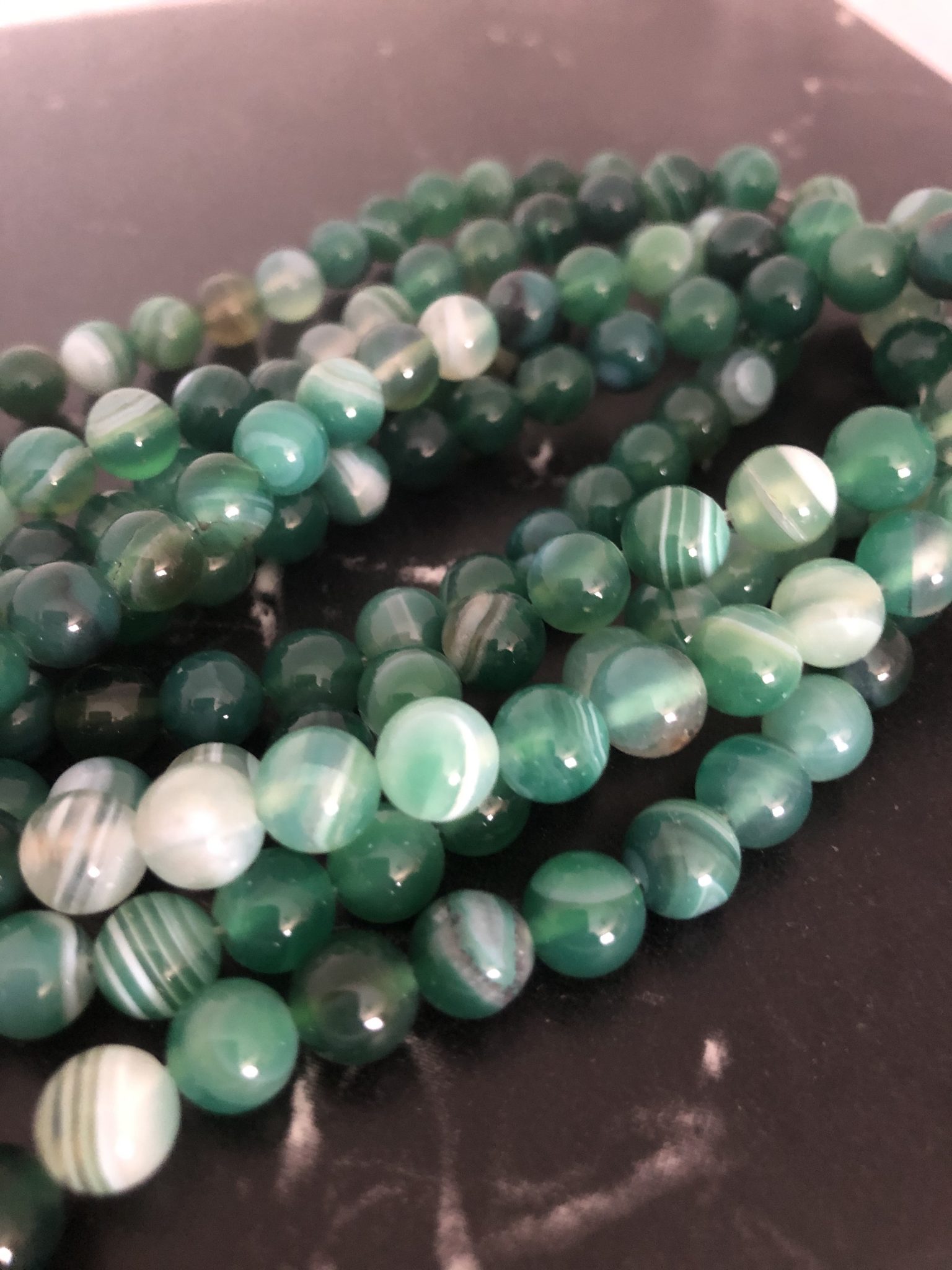 Perles agate à rayures vert de 8 mm - TopCreaPerles