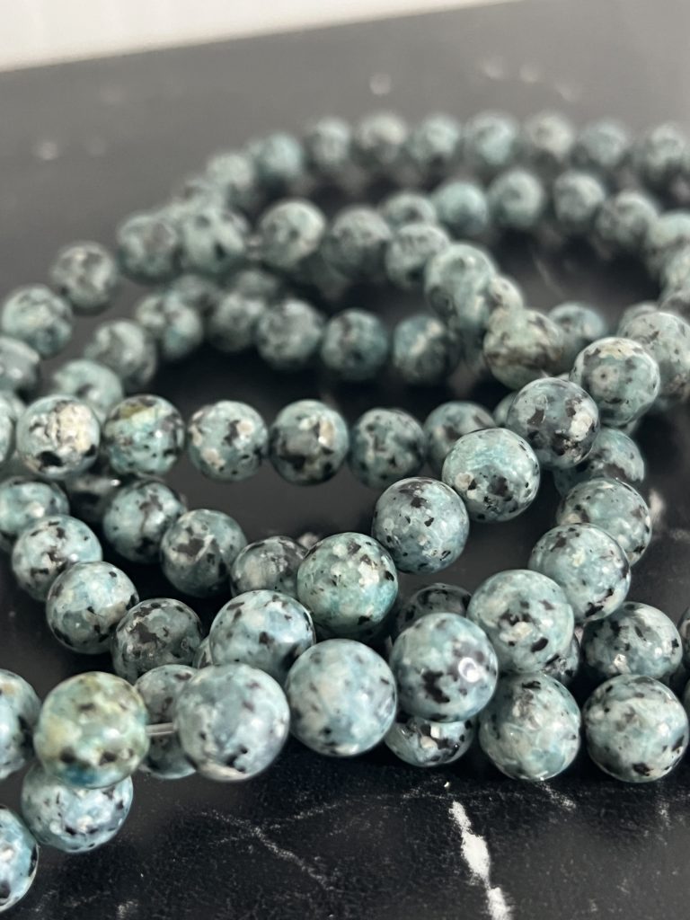 10 perles Jaspe kiwi bleu 8mm - TopCreaPerles